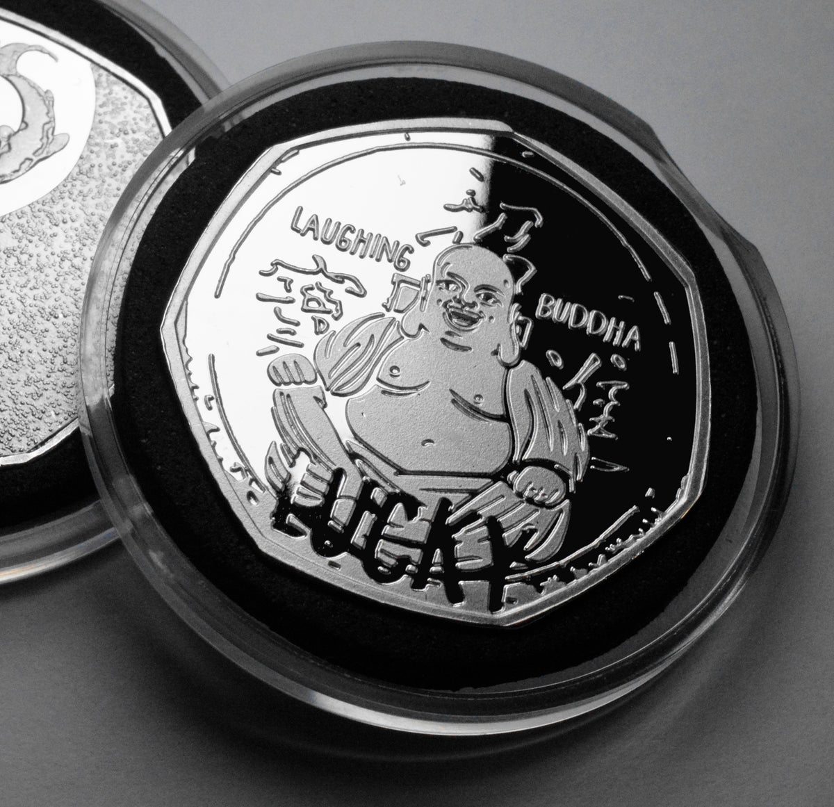 Laughing Buddha Lucky Coin - Silver – The Commemorative Coin Company